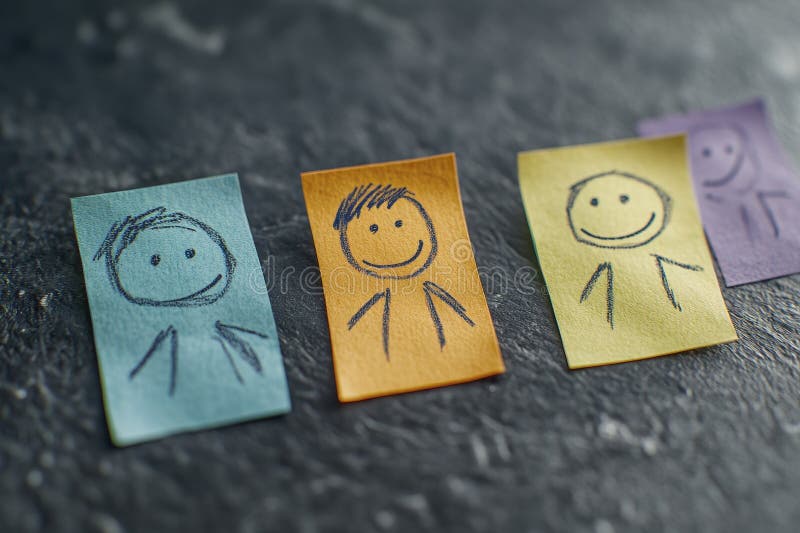 Colorful Sticky Notes with Smiling People Drawings Stock Illustration ...