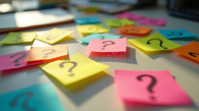 Colorful Sticky Notes Spread Across a Desk Under Bright Light Stock ...