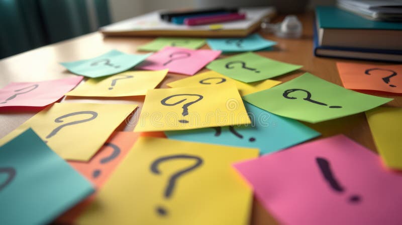 Colorful Sticky Notes Spread Across a Desk Under Bright Light Stock ...