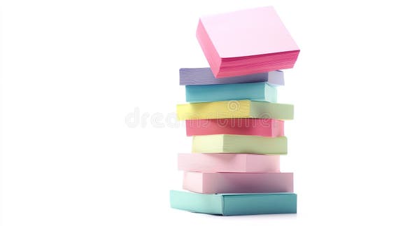 Colorful Sticky Notes Stack, Falling, White Background, Office Supplies ...