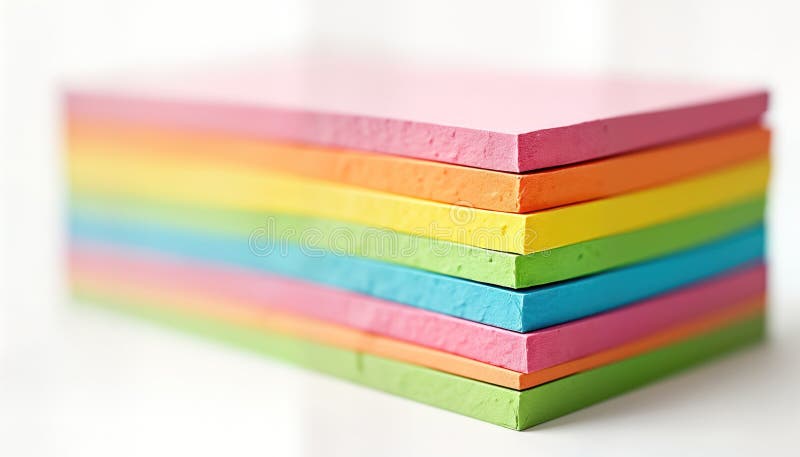 Colorful Sticky Notes Stack on White Background. Bright Vibrant Colors ...