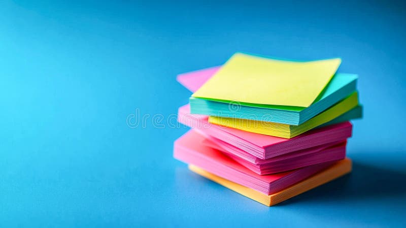 Colorful Sticky Notes Stacked Against a Blue Background for a Creative ...