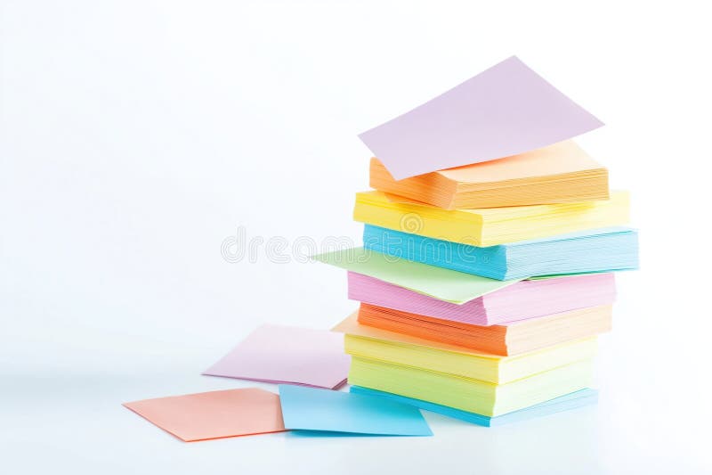 Colorful Sticky Notes Stacked High on White Background. Multicolored ...