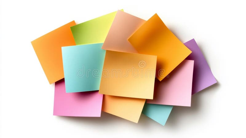 Colorful Sticky Notes Stacked in Messy Pile Isolated Stock Illustration ...