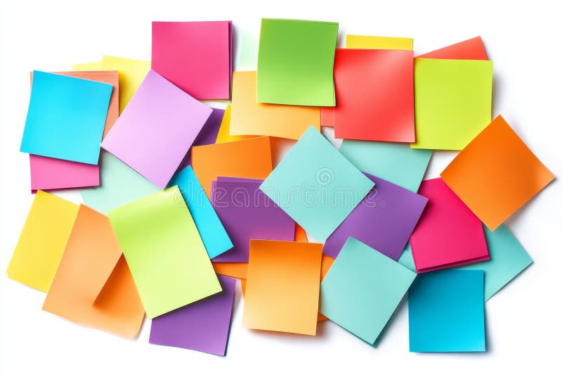 Colorful Sticky Notes of Various Shapes and Sizes Scattered on a Clean ... Colorful Sticky Notes of Various Shapes and Sizes Scattered on a Clean ...