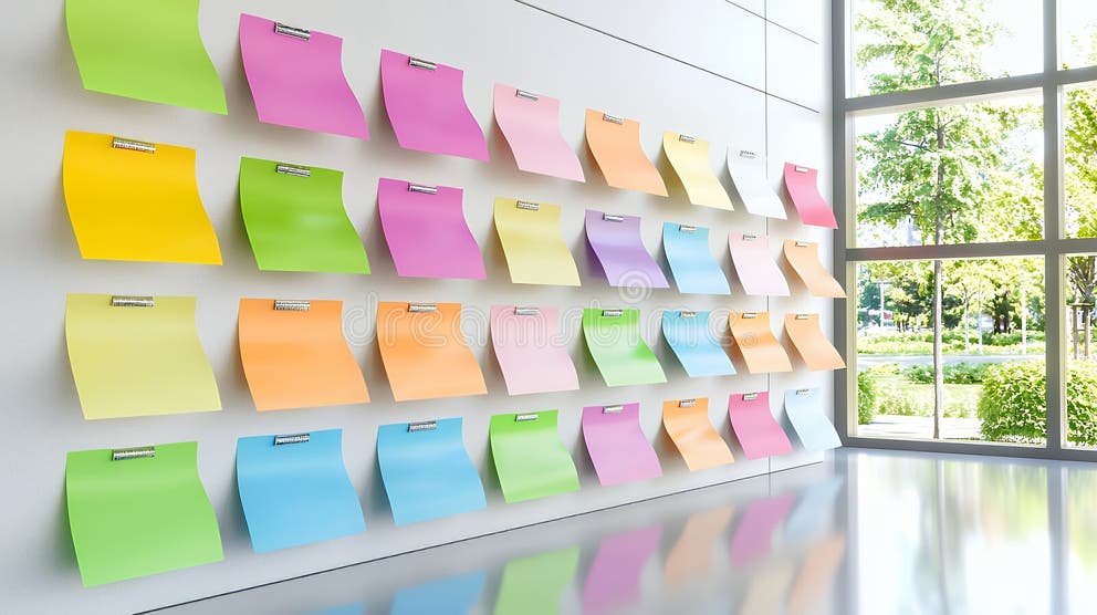 Colorful Sticky Notes Wall Display Stock Illustration - Illustration of ...