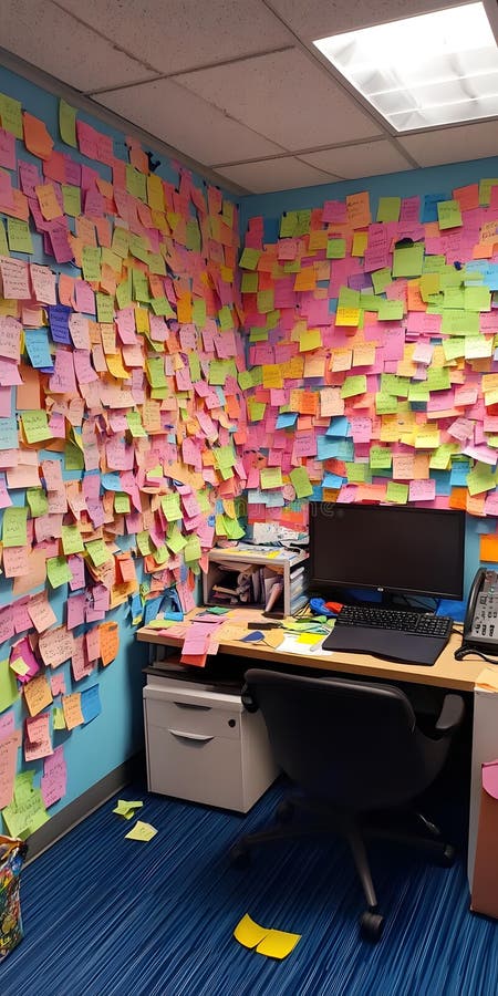 Colorful Sticky Notes on Wall in Office Room Stock Illustration ...
