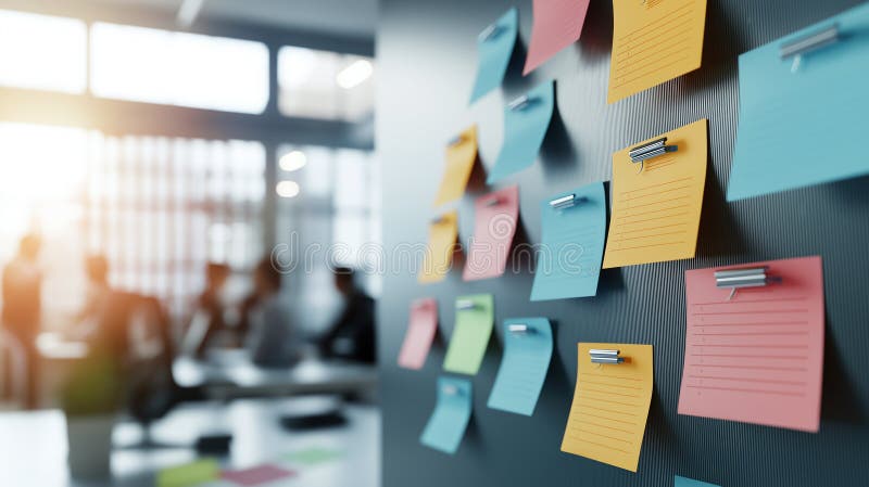 Colorful Sticky Notes on Wall in Office Setting Capturing Creative ...