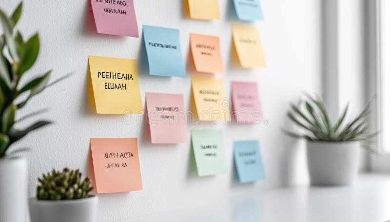 Colorful Sticky Notes on a Wall with Plants Representing Organization ...