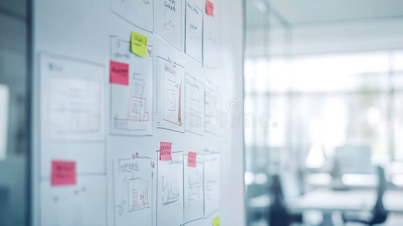 Colorful Sticky Notes on a Whiteboard for Project Management and ...