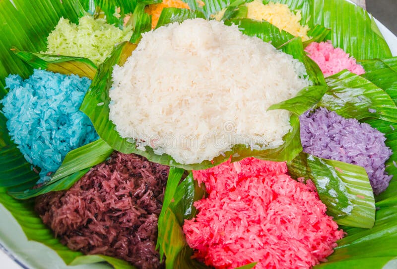 Colorful sticky rice stock image. Image of bright, banana - 26808615