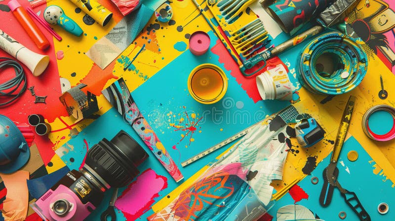 Colorful Still Life with Camera Stock Illustration - Illustration of ...