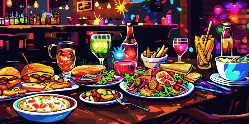 Colorful Still Life with Food and Drinks Stock Illustration ...