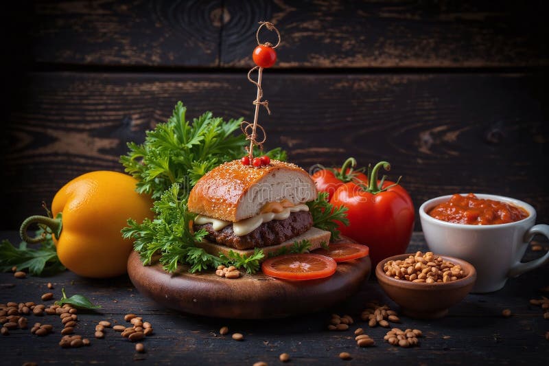 Colorful Still Life Setup on Rustic Wooden Stock Illustration ...