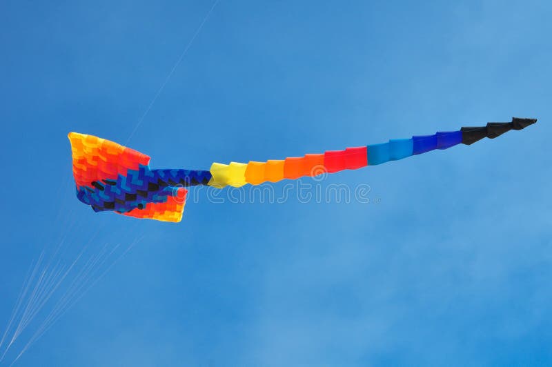 Colorful Stingray Fancy Kite Flying In The Blue Sky. Stock Photo ...