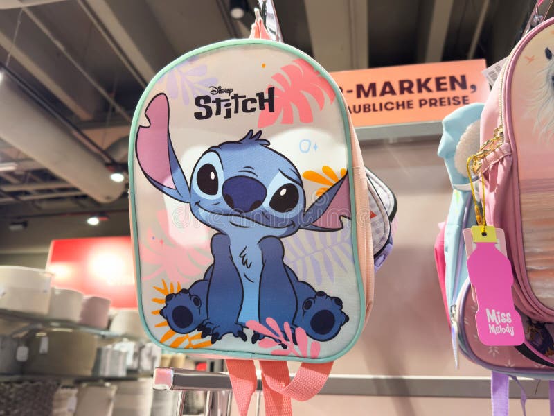 Colorful Stitch Backpack in Store Display with Bright Illustrations ...