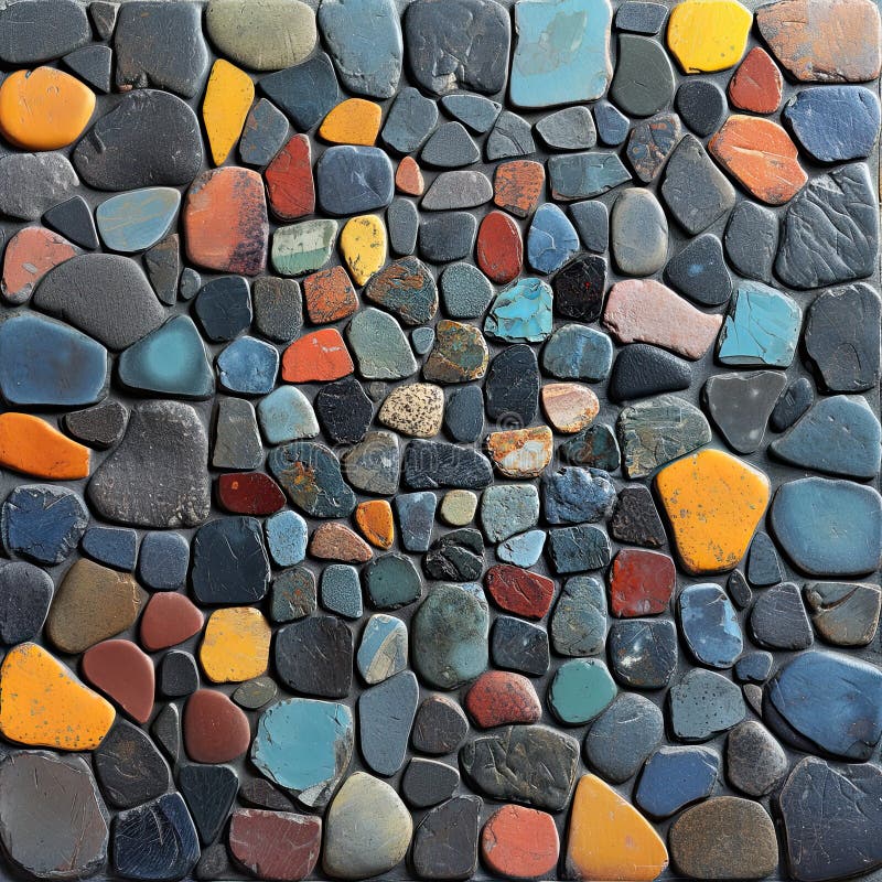 Colorful Stone Mosaic Creates Abstract Geometric Pattern. Stock ...