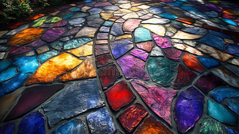 Colorful Stone Mosaic Pathway in a Garden Stock Illustration ...