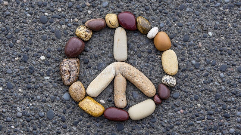 Colorful Stone Peace Symbol on Dark Asphalt Stock Photo - Image of ...
