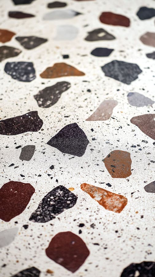 Colorful Stone Pieces Embedded in a Light Terrazzo Surface with Diverse ...