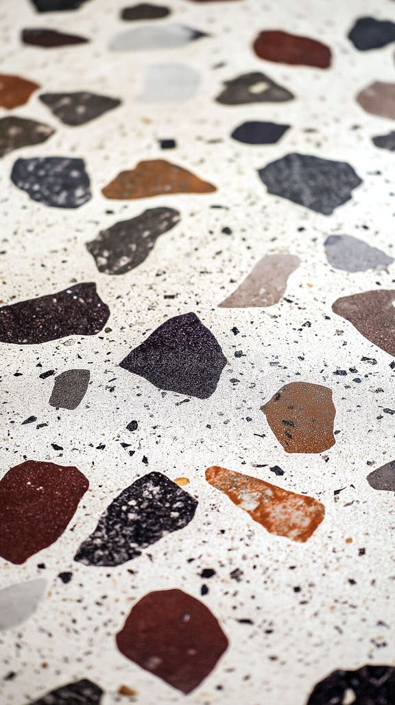 Colorful Stone Pieces Embedded in a Light Terrazzo Surface with Diverse ...