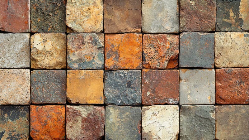 Colorful Stone Tile Wall with Varied Textures and Earthy Shades Stock ...
