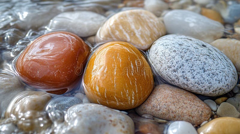 Colorful Stones in Shallow Water on Beach Stock Illustration ...