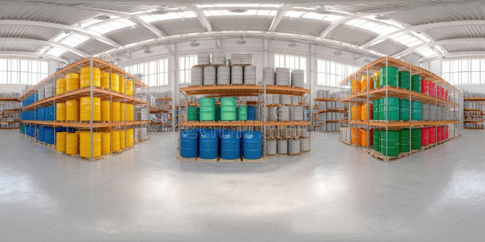 The Colorful Storage Drums Organized in a Spacious Warehouse ...