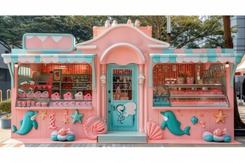 A Colorful Store with a Pink and Blue Theme. Display Booth Concept ...