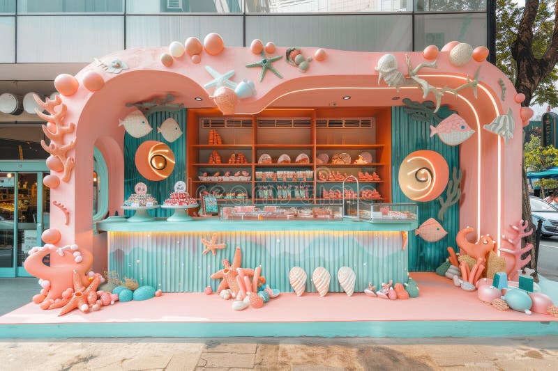 A Colorful Store with a Pink and Blue Theme. Display Booth Concept ...