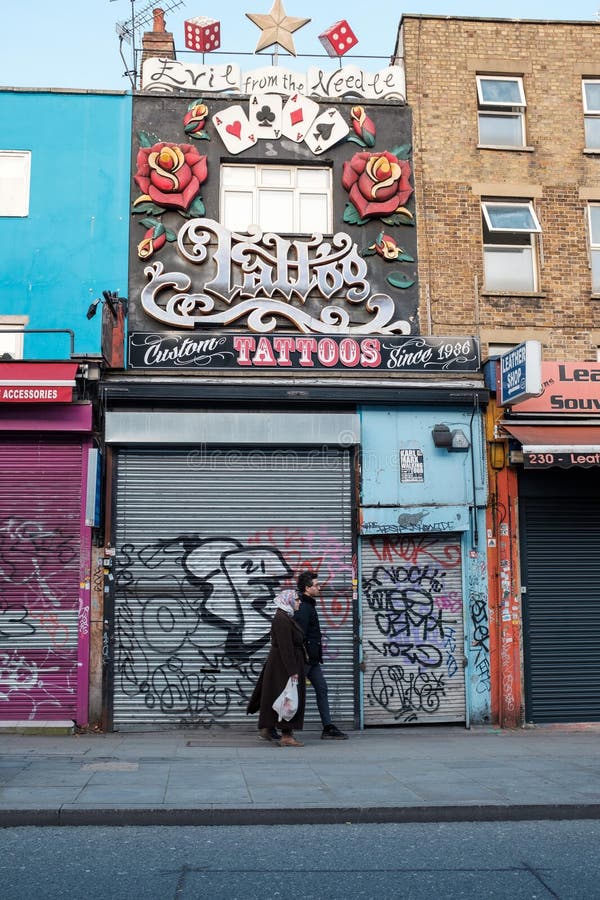 Colorful Storefront on a Street, Featuring a Bold Tattoo Parlor. Camden ...