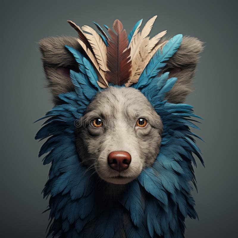 Colorful Storytelling: Digitally Painted Dog with Feathered Headdress ... Colorful Storytelling: Digitally Painted Dog with Feathered Headdress ...