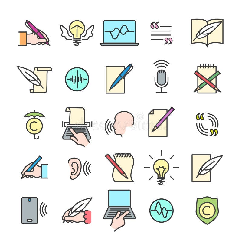 Colorful Storytelling Line Icons Stock Vector - Illustration of ...