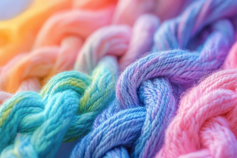 Colorful Strands of Braided Yarn Displayed Under Soft Sunlight Stock ...