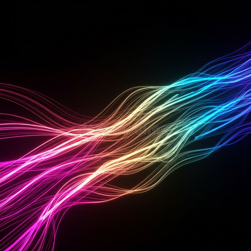 Colorful Strands of Light Flow Diagonally Across a Dark Background ...