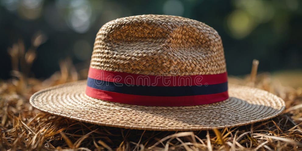 A Colorful Straw Hat with a Red Stripe on the Side. Stock Illustration ...