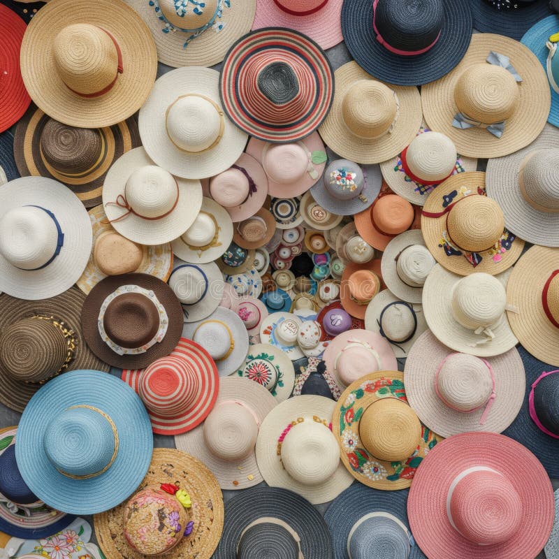 Colorful Straw Hats Collection Overhead View Stock Illustration ...