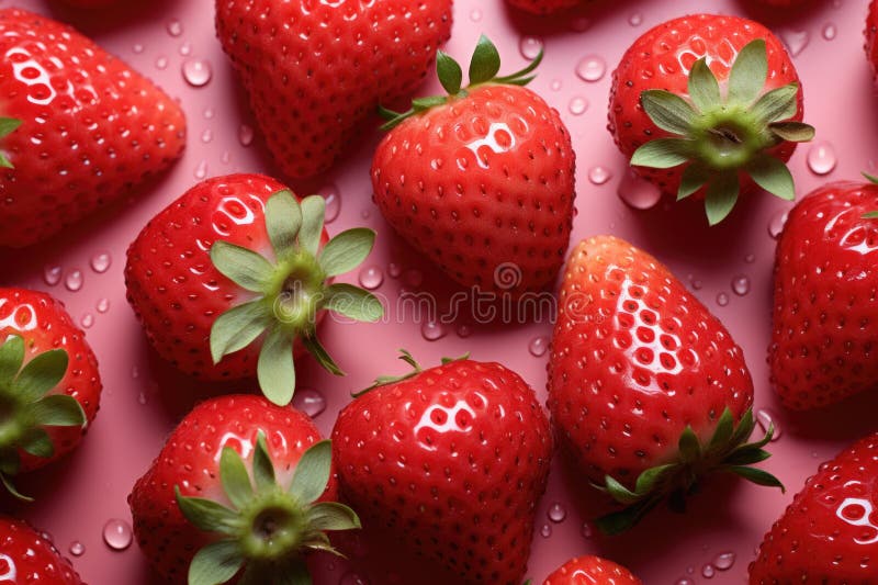 Colorful Strawberry Pattern on Pink Background. Upper View, Repetition ...