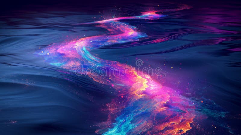 A Colorful Stream of Water Flowing Over a Dark Background, AI Stock ...