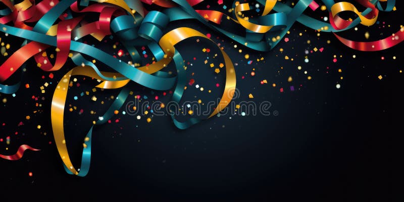 A Colorful Streamer with Gold and Blue Ribbons Stock Image - Image of ...