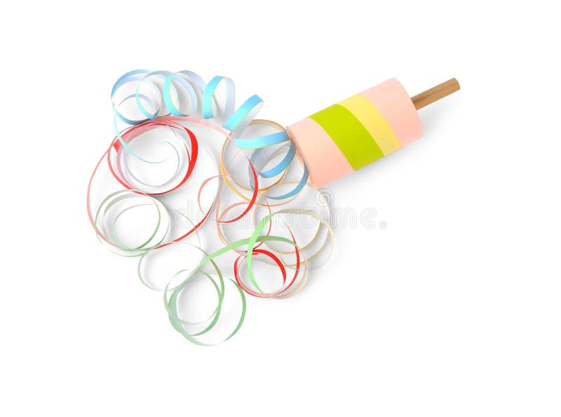 Colorful Streamers with Bright Party Cracker Isolated on White, Top ...