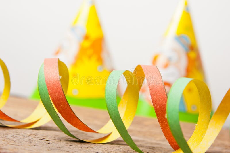 Colorful Streamers and Carnival Hat Stock Image - Image of board ...
