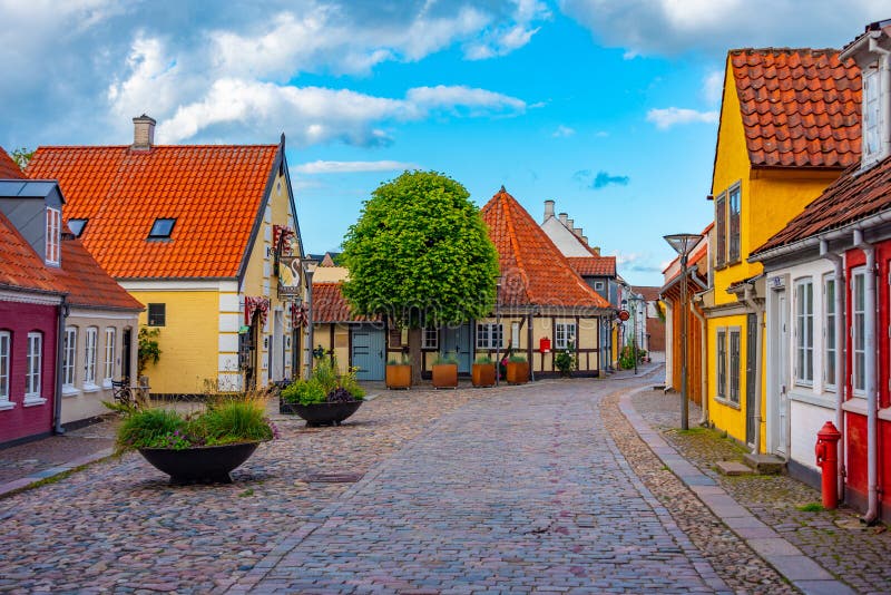 Colorful Street in the Center of Odense, Denmark Stock Photo - Image of ...