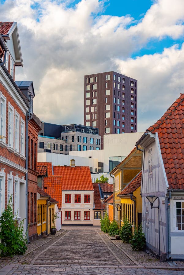 Colorful Street in the Center of Odense, Denmark Stock Photo - Image of ...