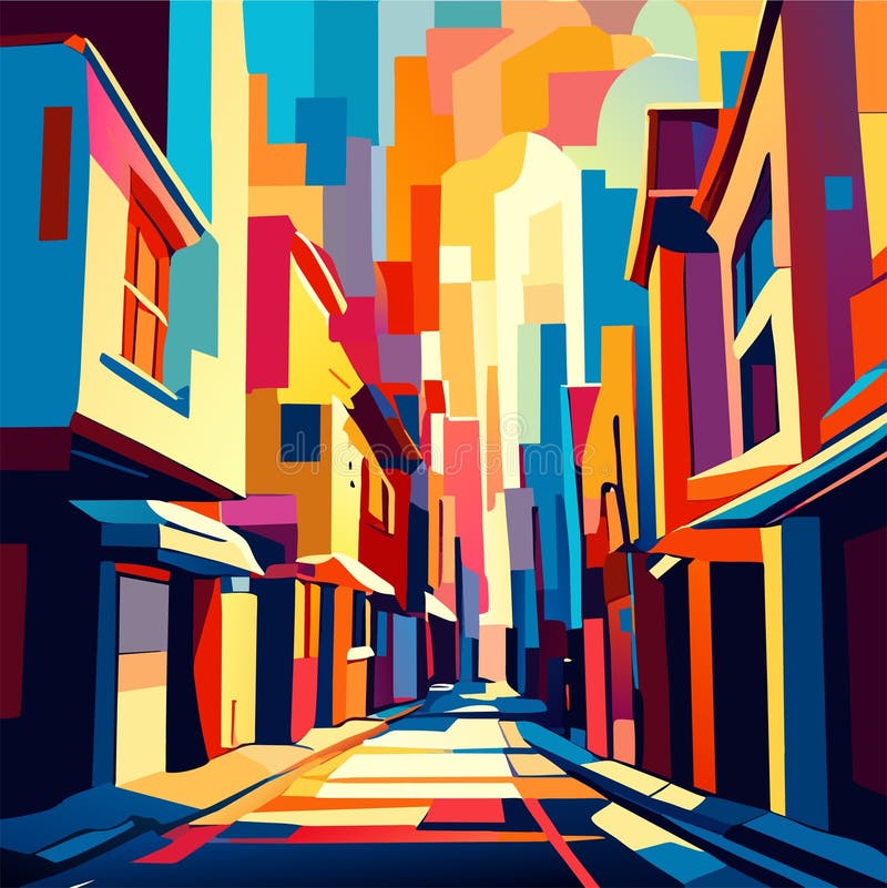 Colorful of a Street in the City. Vector . Generative AI Stock Vector ...