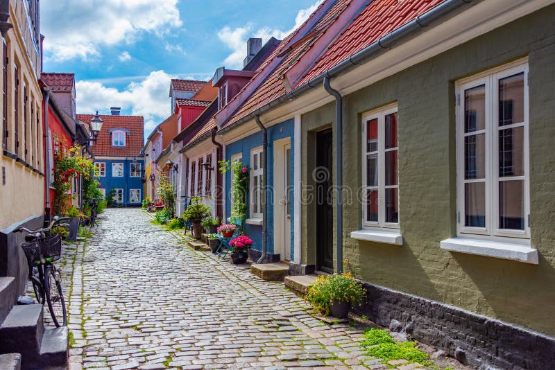 Colorful Street in Danish Town Aalborg Stock Photo - Image of building ...