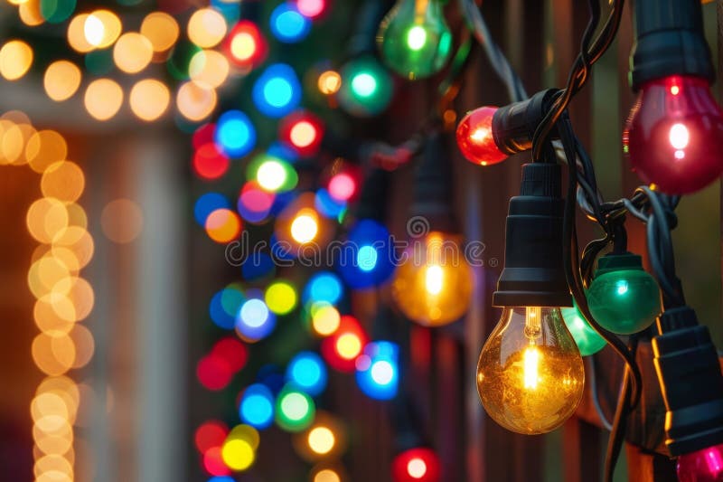 A Colorful String of Christmas Lights with a Blurry Background Stock ...