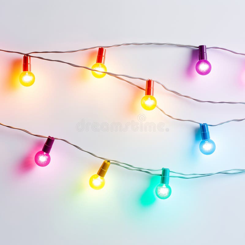 Colorful String Lights Against a White Background Stock Illustration ...