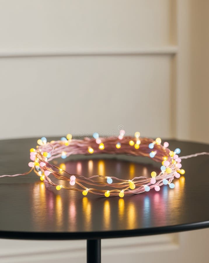 A Colorful String of Lights is Curled Up on a Table Stock Photo - Image ...