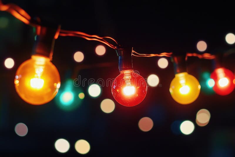 Colorful String Lights on a Dark Background Stock Image - Image of ...